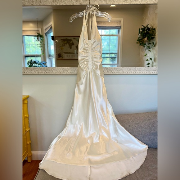 Jessica McClintock | Dresses | Jessica Mcclintock White Satin Beaded ...